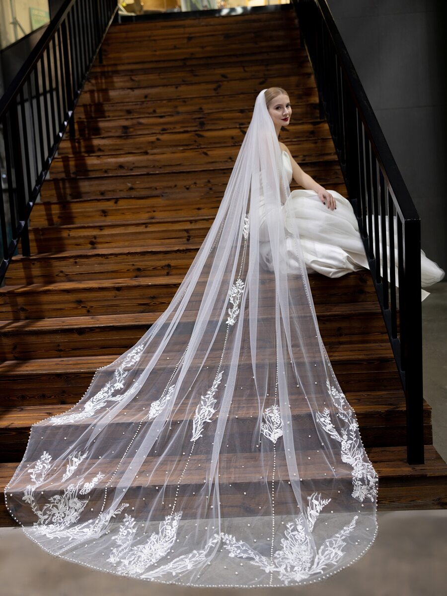 Flower Embroidered Bridal long Veil | SHEIN UK