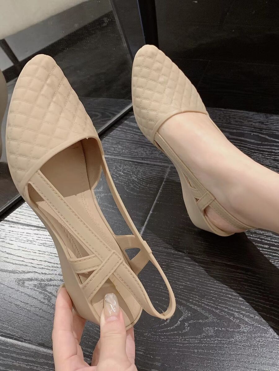 Women Beige Quilted Point Toe Slingbacks Court Wedges, Elegant Square ...