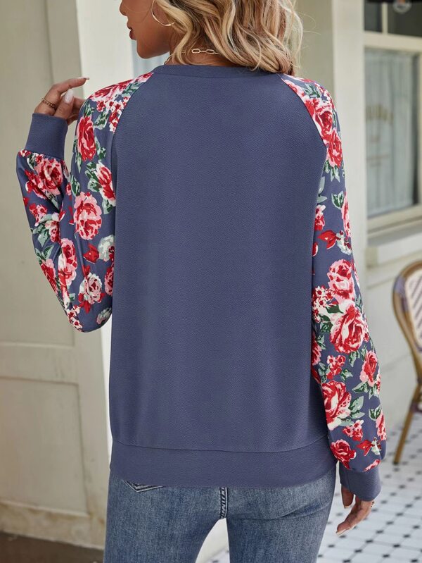 SHEIN LUNE Floral Print Raglan Sleeve Pullover | SHEIN USA