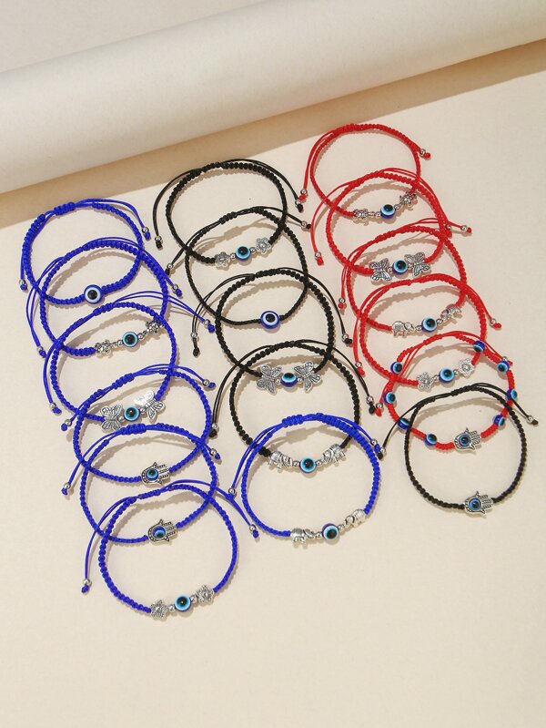 17pcs/set Evil Eye Decor Bracelet Evil Eye & Hand Decor adjustable & Stackable Lucky Birthday ...