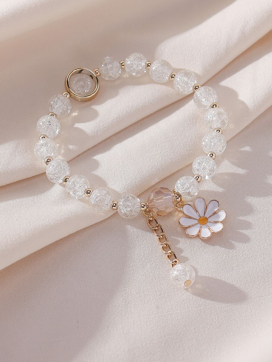 Flower Charm Beaded Bracelet | SHEIN UK