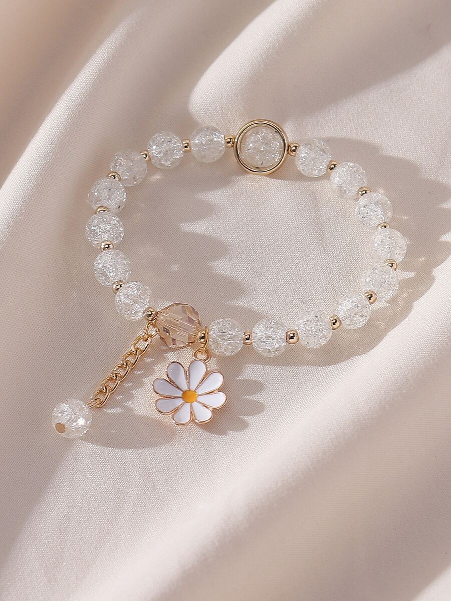 Flower Charm Beaded Bracelet | SHEIN UK