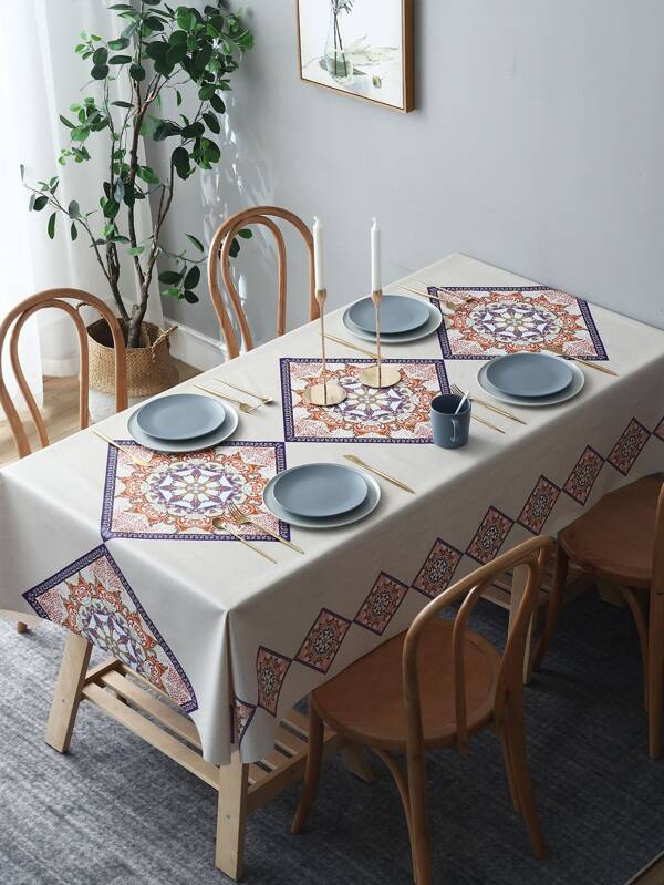 1pc PVC Tablecloth, Nordic Mandala Pattern Waterproof Rectangle Table ...