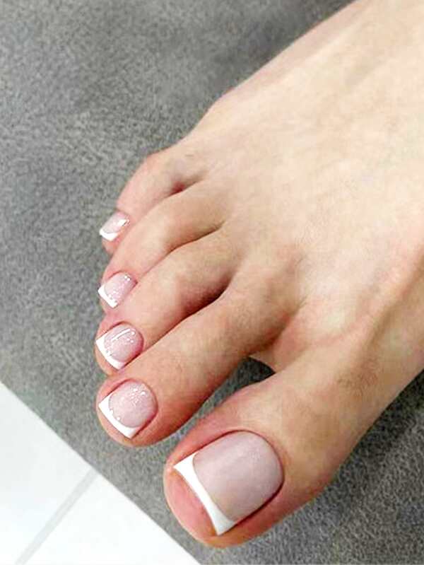 Upgrade Your Look with 24pcs Short Square White French Glossy Two Tone ...