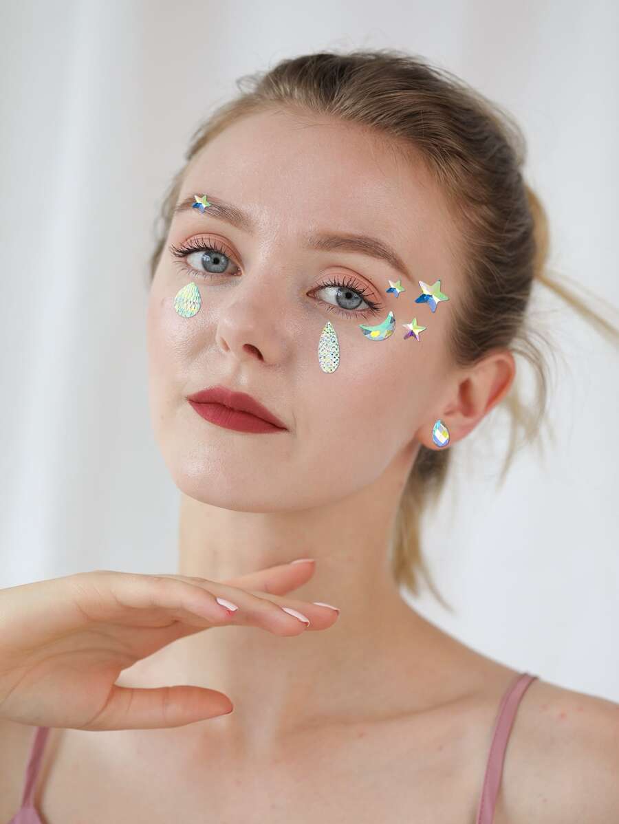 One Sheet Colorful Face And Body Diamond Temporary Tattoo Sticker Waterproof Long Lasting