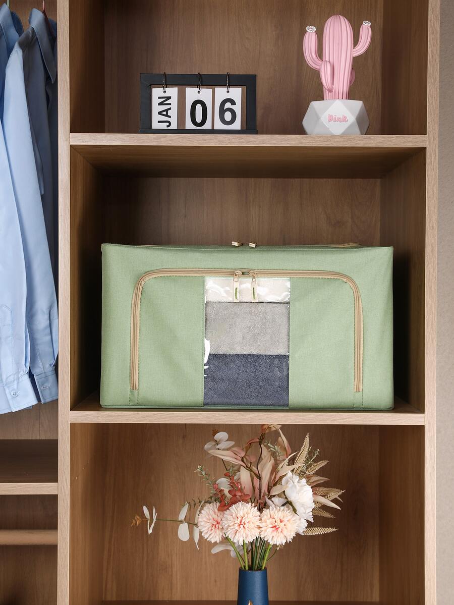 1pc MDF Foldable Storage Box, Green Clear Panel Clothes Storage Box For ...
