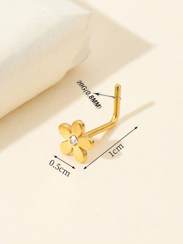 Flower Decor Nose Stud Stainless Steel Popular Piercing Body Jewelry ...