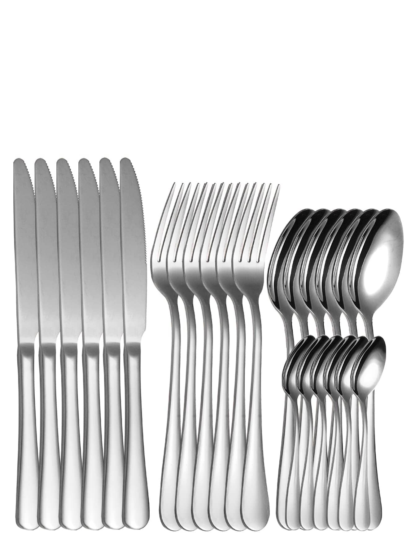 24pcs/set Silver Dining Set, Minimalist Stainless Steel Cutlery Set For ...
