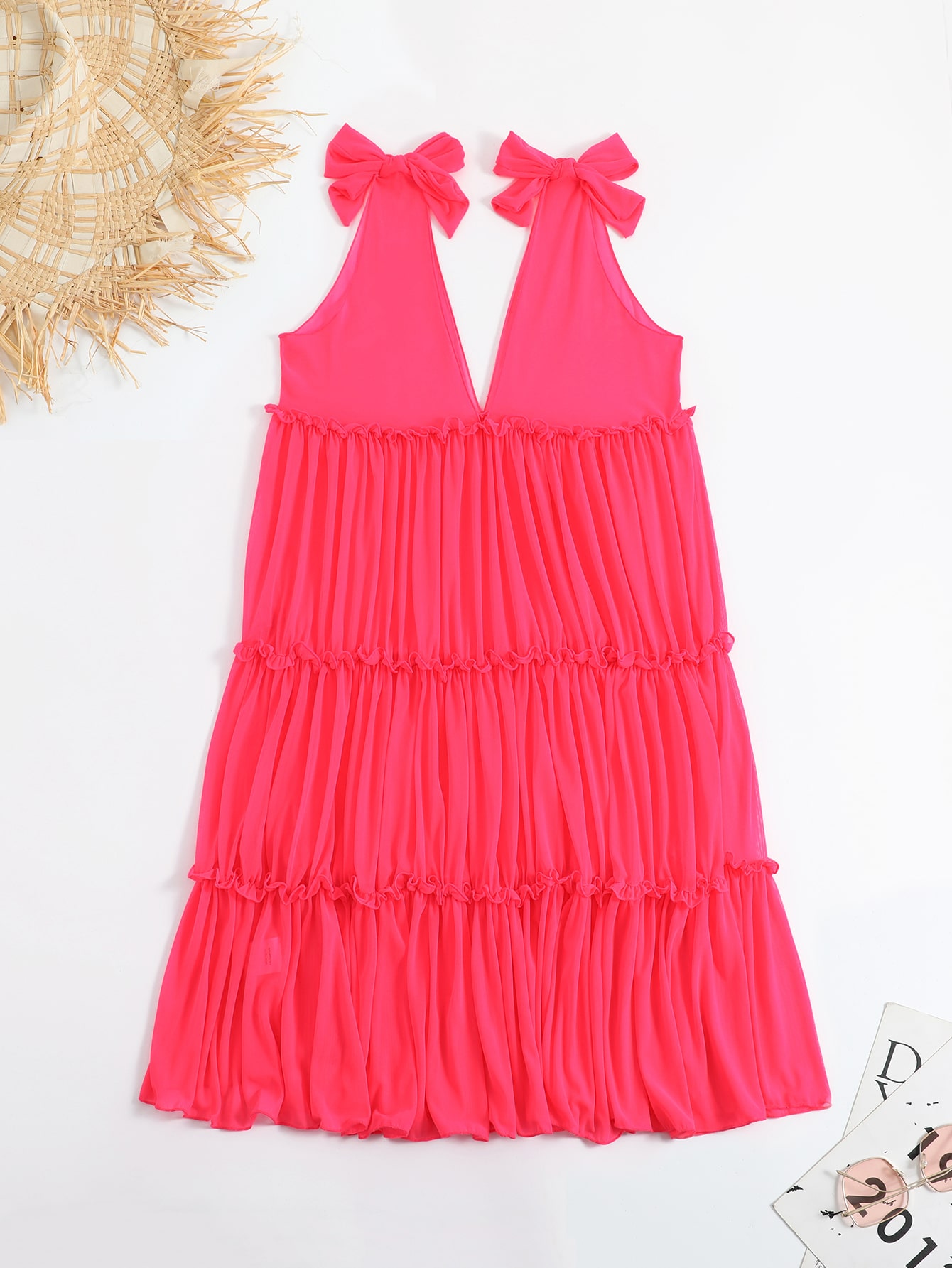 Bow Shoulder Frill Trim Ruffle Hem Dress | SHEIN USA