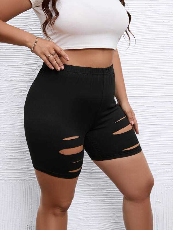 Plus Solid Ripped Biker Shorts | SHEIN USA
