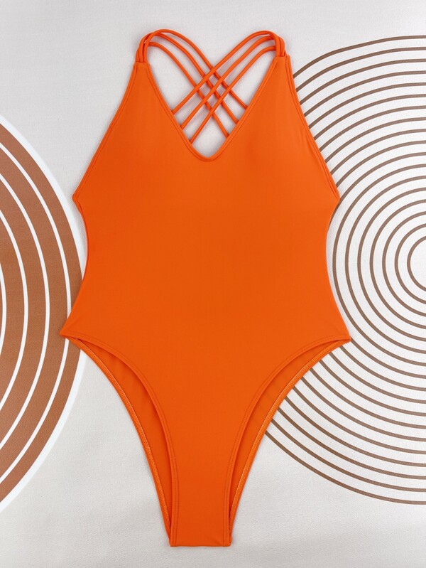 Shein Swim Sxy Criss Cross Backless High Cut One Piece Swimsuit Shein Usa