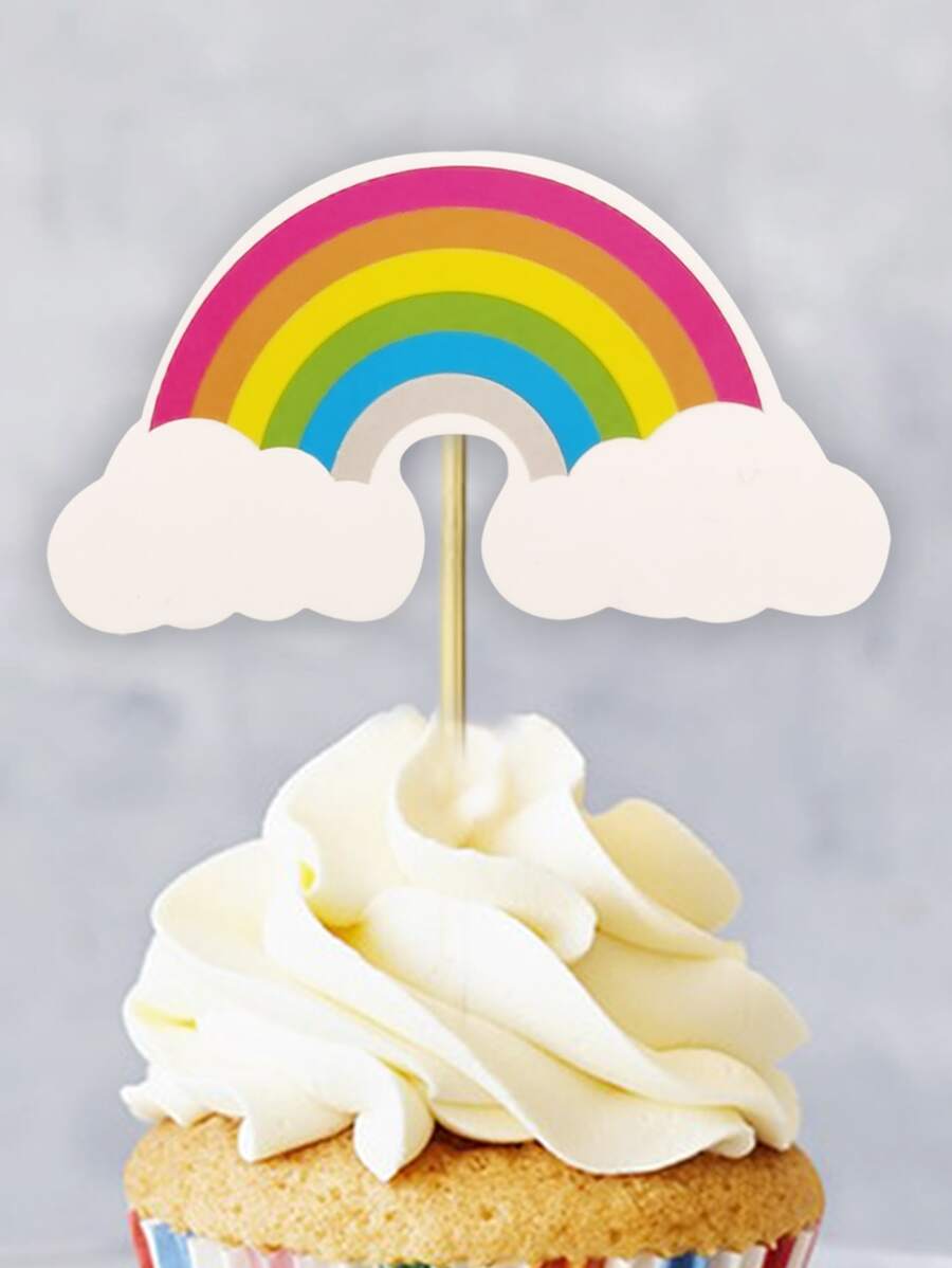 12pcs/set Paper Cake Topper, Creative Rainbow Design Cake Top ...