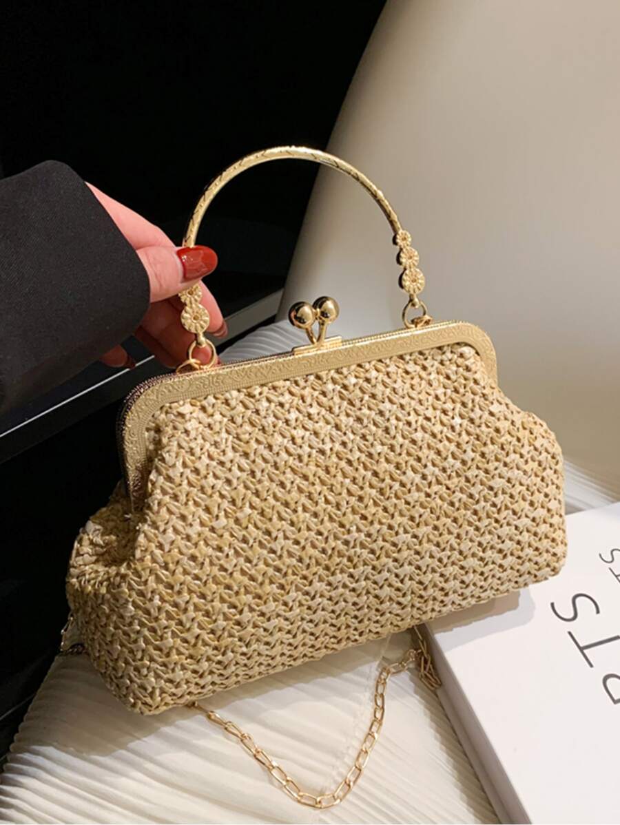 Minimalist Kiss Lock Straw Bag | SHEIN USA