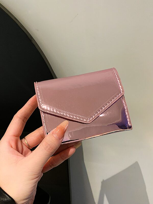 Metallic Flap Small Wallet Credit Card Small Purse ID Window Bifold ...