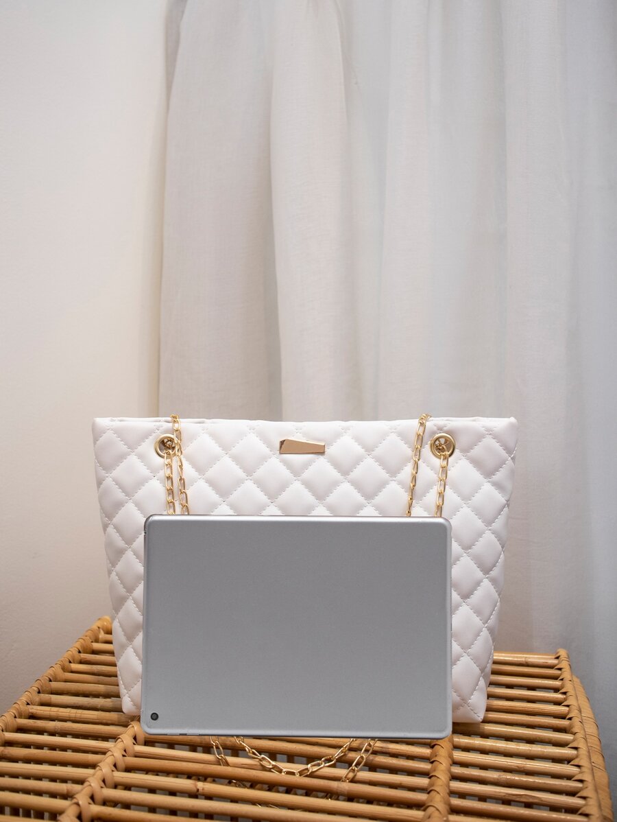 Quilted Chain Shoulder Tote Bag,School Bag,Large Capacity,Portable ...