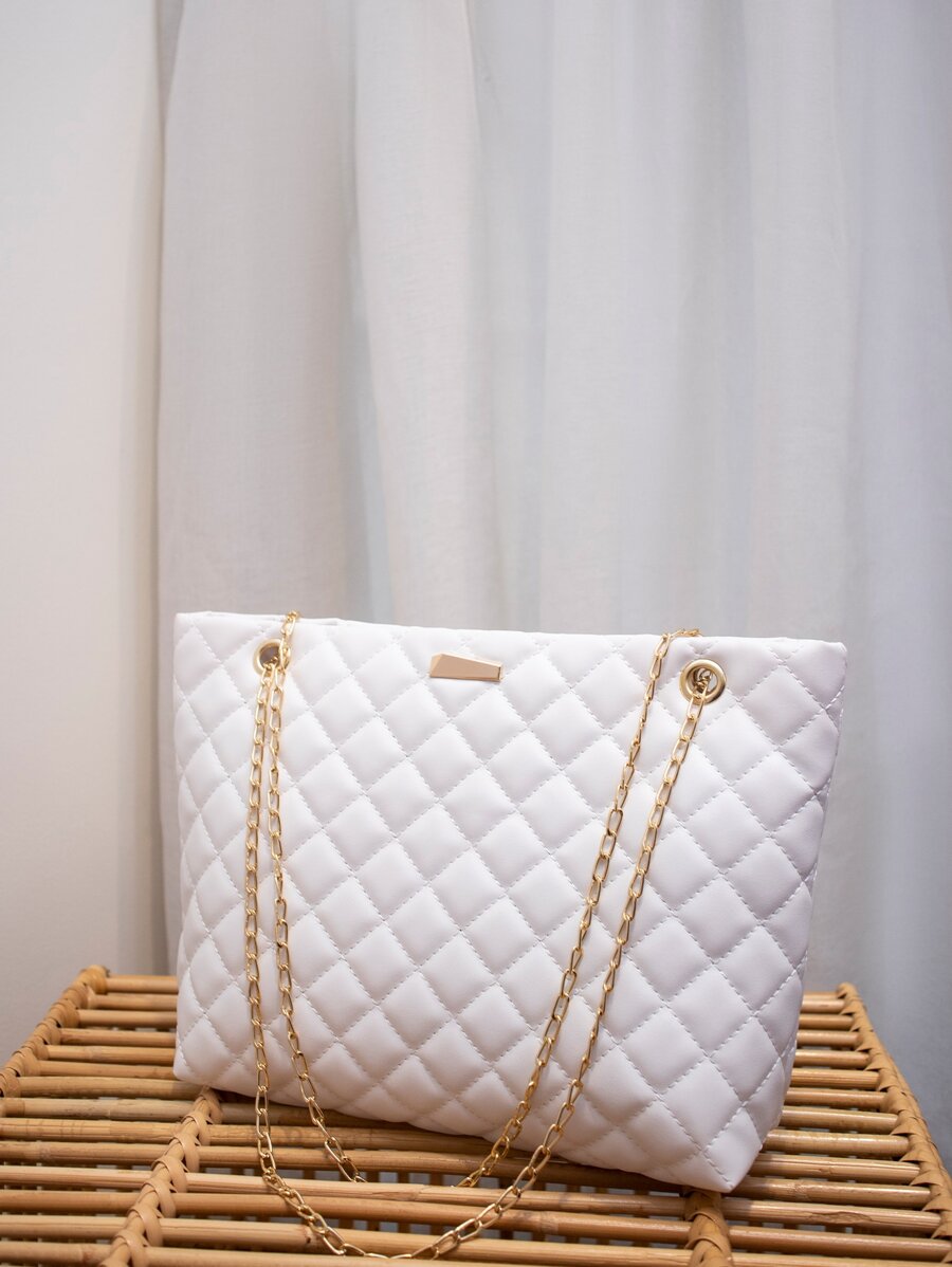 Quilted Chain Shoulder Tote Bag,School Bag,Large Capacity,Portable ...