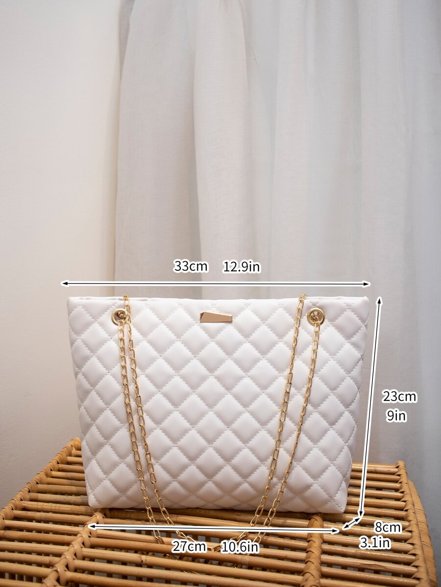 Quilted Chain Shoulder Tote Bag,School Bag,Large Capacity,Portable ...