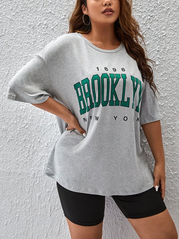 Shein Ezwear Plus Letter Graphic Drop Shoulder Tee Shein Usa