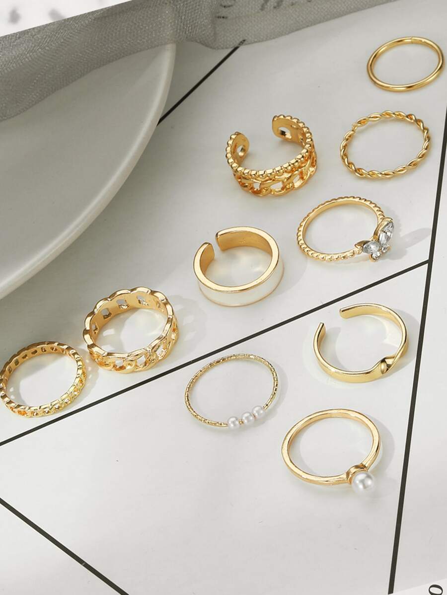 10pcs/Set Rhinestone Butterfly & Faux Pearl Decor Ring | SHEIN USA