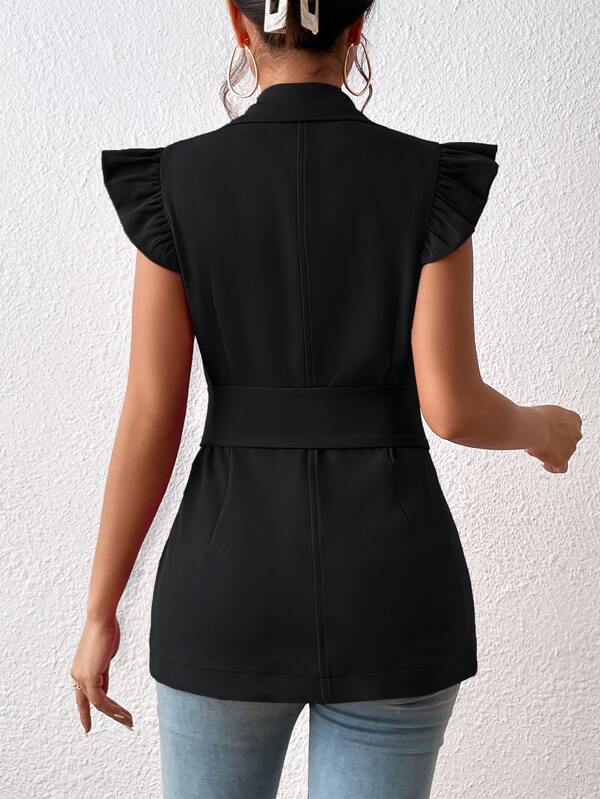 Shein Privé Ruffle Trim Double Breasted Blazer Shein Usa