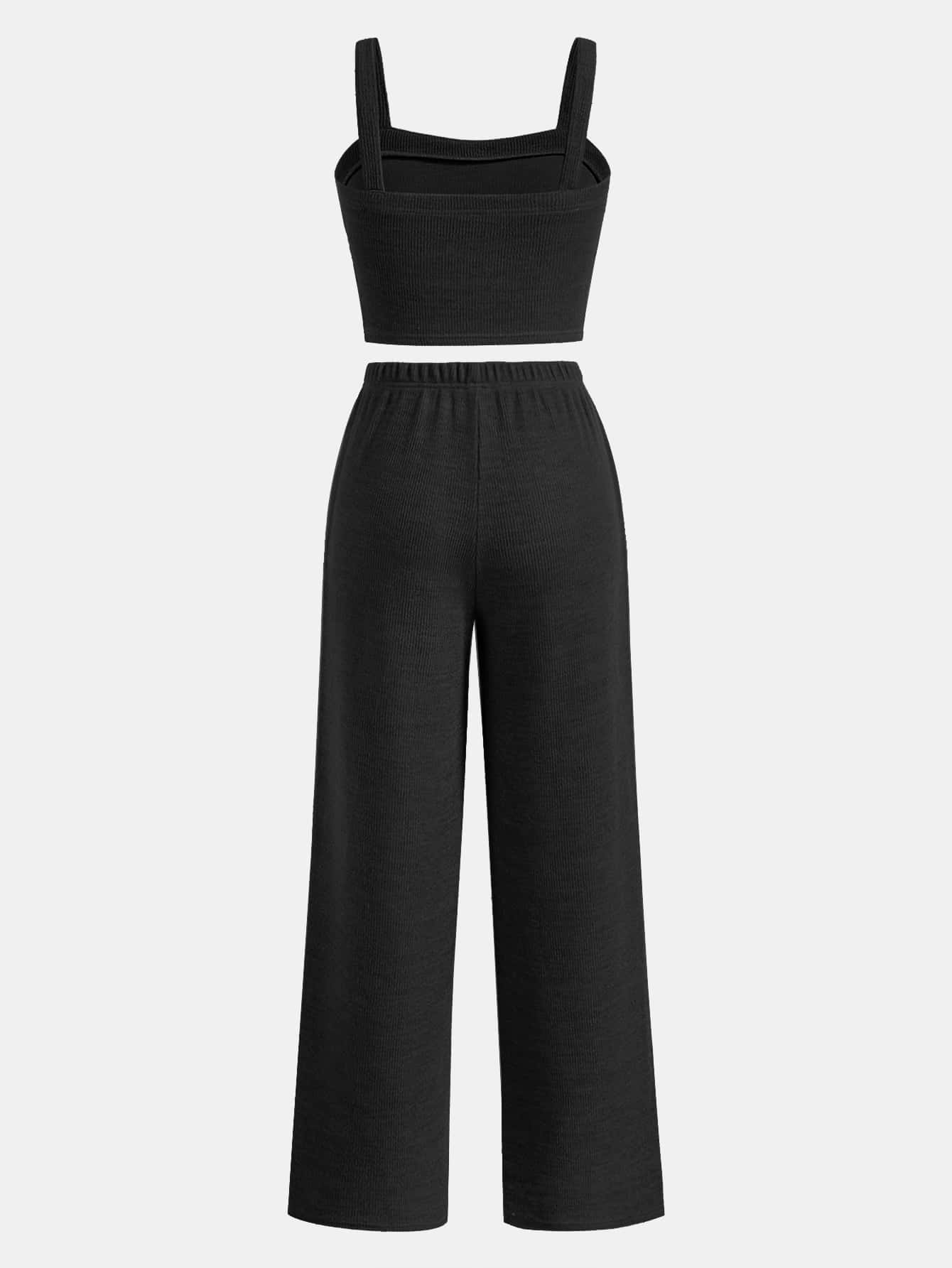 Shein Teen Girls Solid Cami Top And Wide Leg Pants Shein Usa
