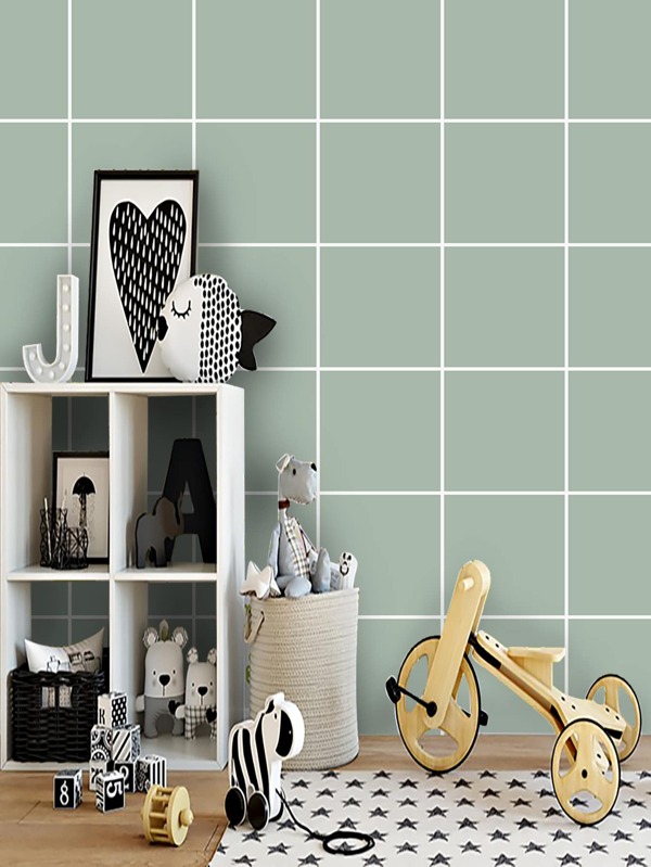 10pcs PVC Peel And Stick Backsplash Tile, Green Wall Tile Sticker For ...