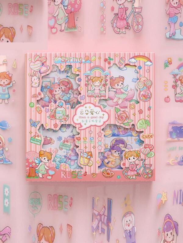 1box Cartoon Graphic Assorted Sticker Cute Multi Purpose Sticker For