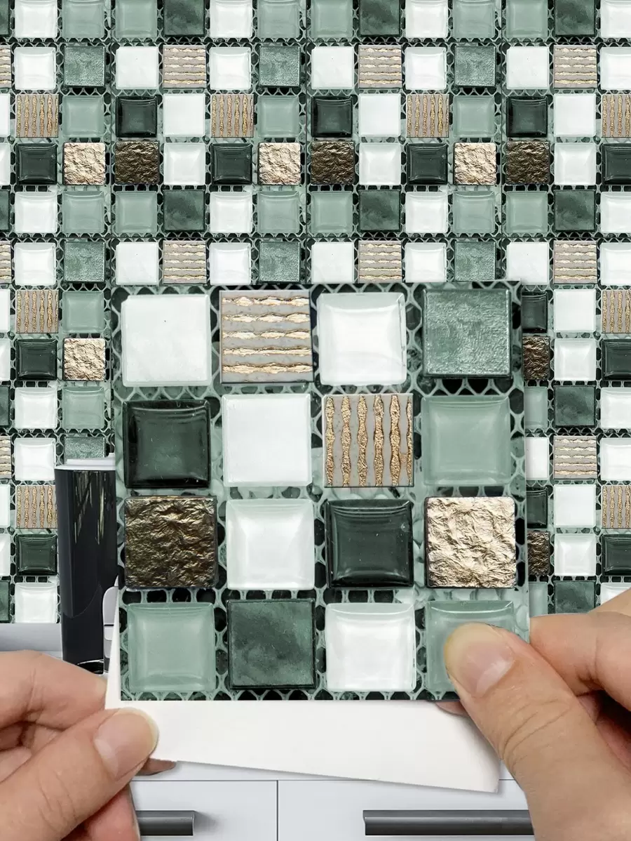 6pcs Color Block Waterproof Kitchen Sticker, Modern PVC Wall Renovation ...