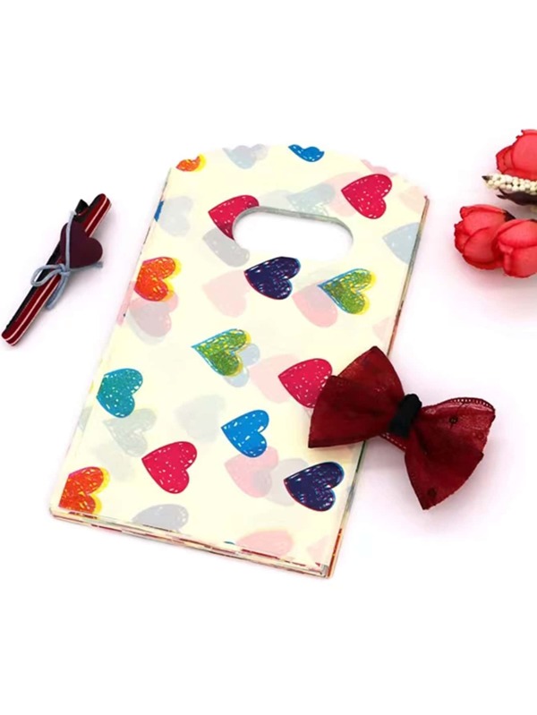 50pcs/set Plastic Gift Bag, Heart Print Party Favor Goodie Bag For ...