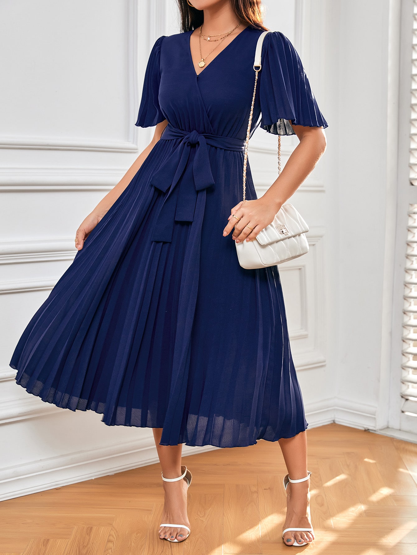 SHEIN Frenchy Sukienki Pas Plisowany Kopertowe Prosty Elegancki | Moda ...