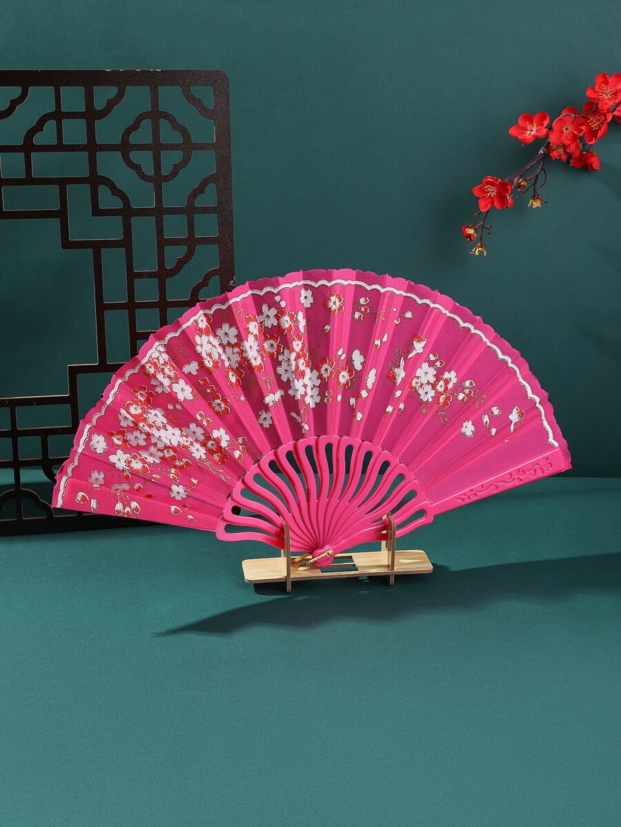 1pc pp Manual Fan, Chinese Style Floral Pattern Folding Fan For Home ...