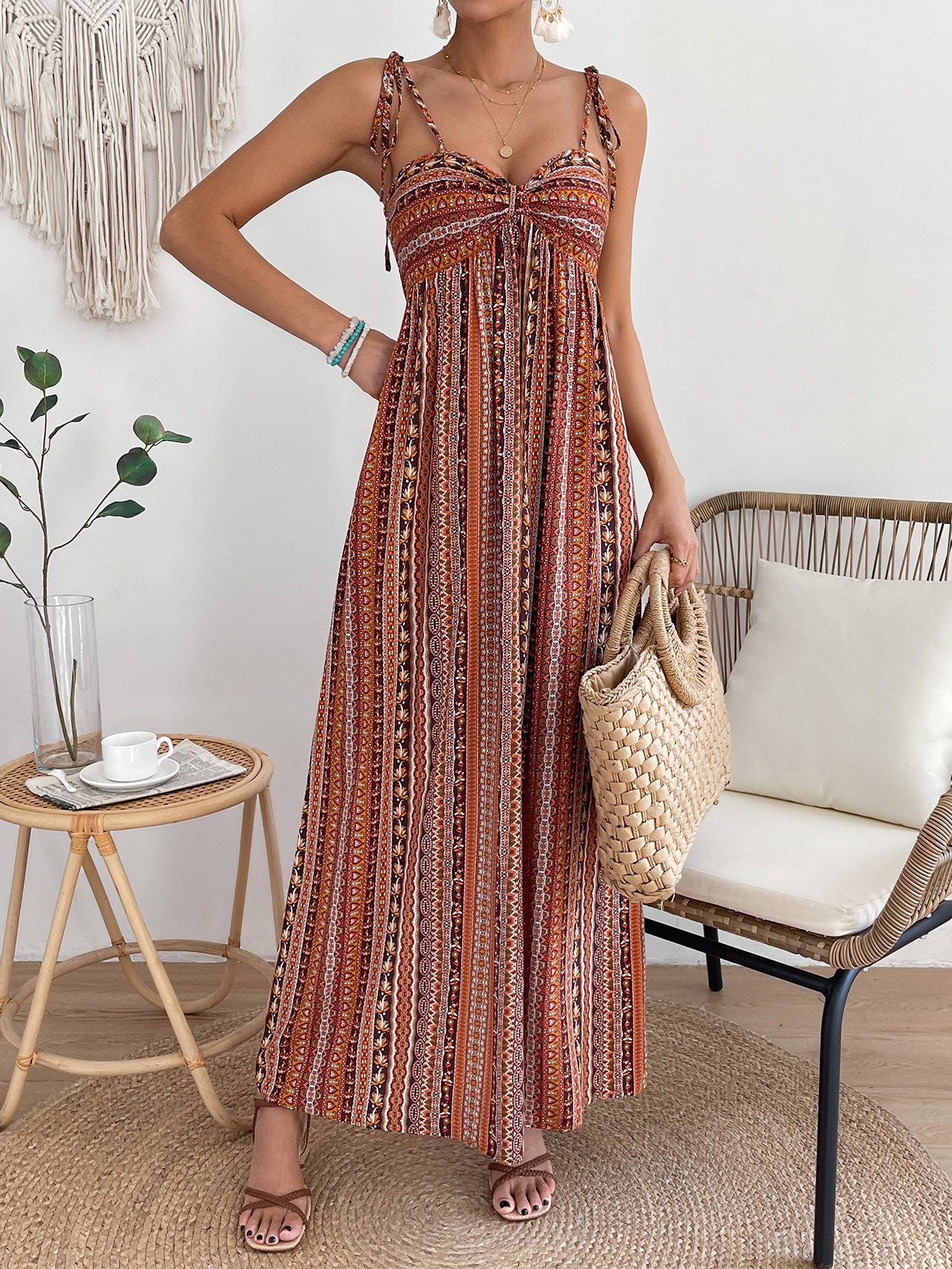 Shein Vcay Allover Print Tie Shoulder Cami Dress | Shein Usa
