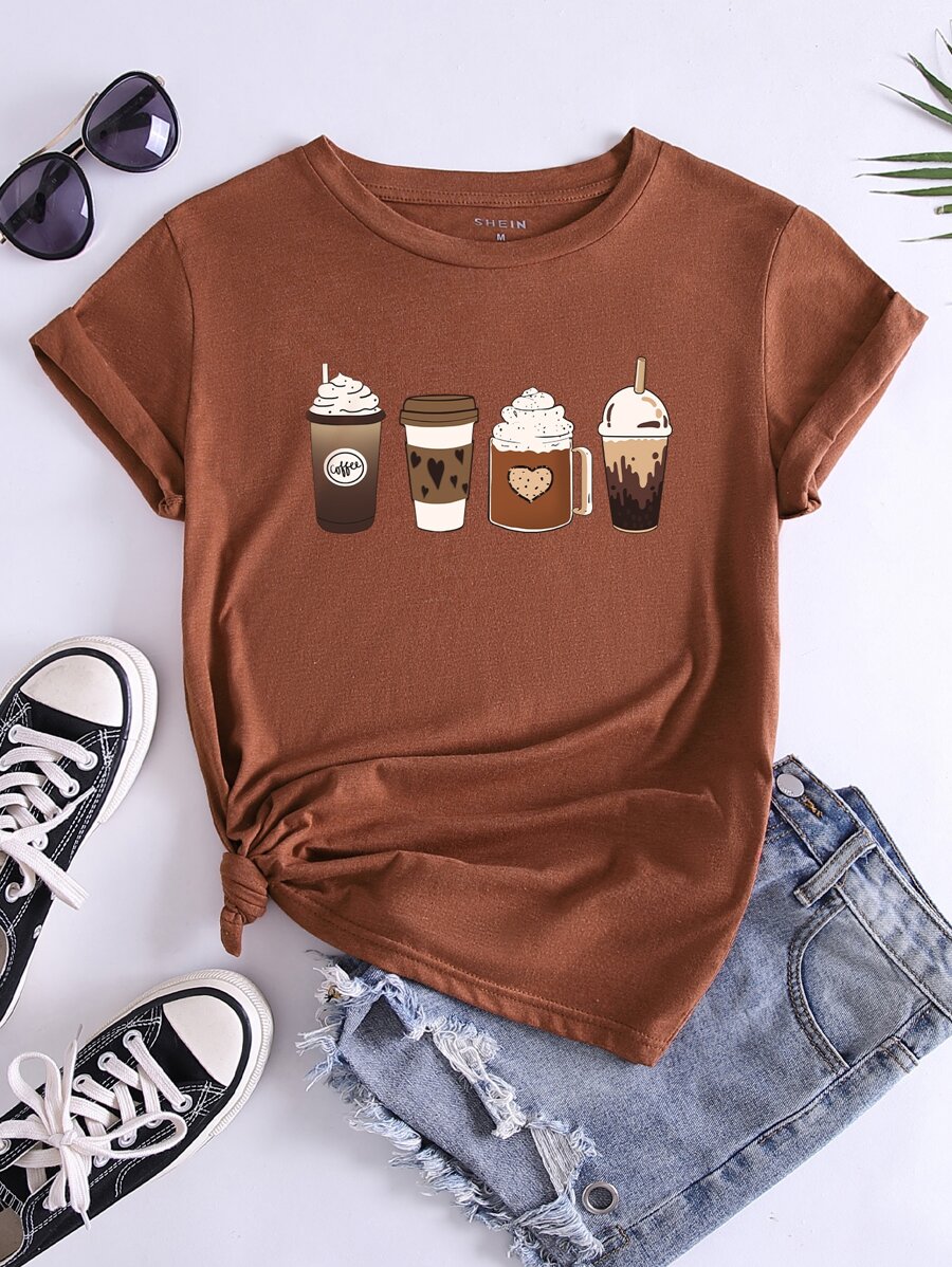 INAWLY Coffee Print Tee | SHEIN USA
