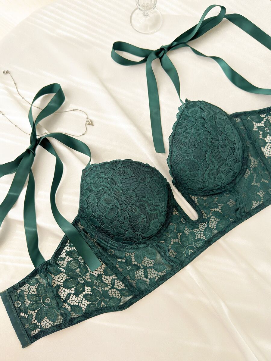 Floral Lace Tie Shoulder Underwire Bra | SHEIN USA