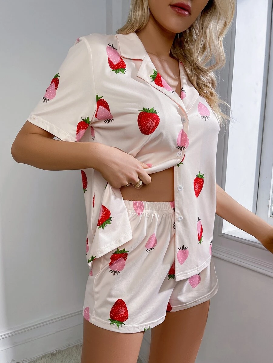 Strawberry Print PJ Set | SHEIN USA