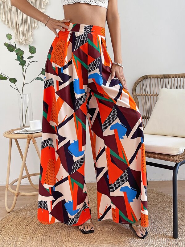 Shein Vcay Geo Print Wide Leg Pants Shein Usa
