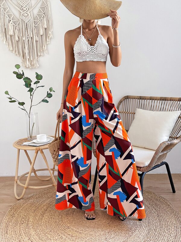 Shein Vcay Geo Print Wide Leg Pants Shein Usa