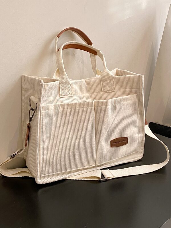 Letter Patch Decor Shopper Bag, Stylish Linen, PVC Bag for Groceries ...