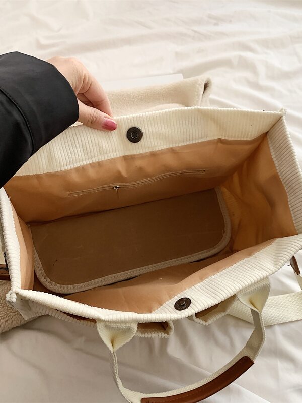 Letter Patch Decor Shopper Bag, Stylish Linen, PVC Bag for Groceries ...