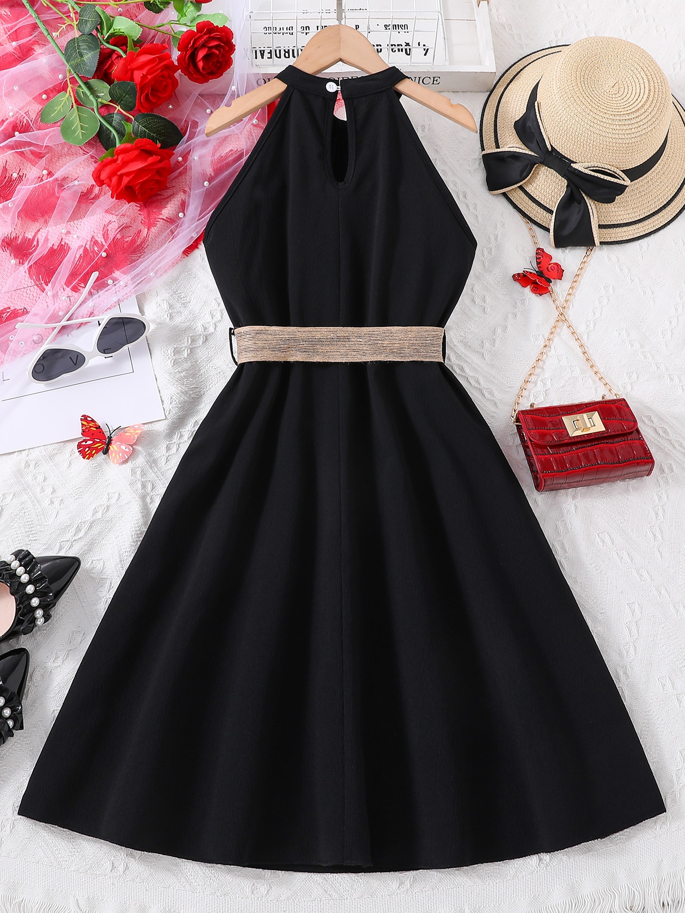 SHEIN Kids FANZEY Robe À Bretelles Pour Fille Préadolescente Ceinturée ...