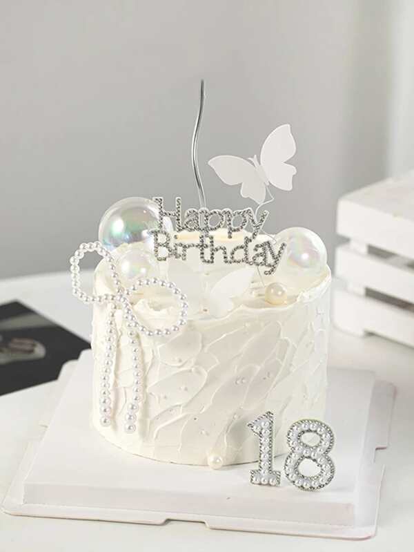 1pc Number Design Fake Pearl Decor Cake Topper, Cake Top Decoration For ...