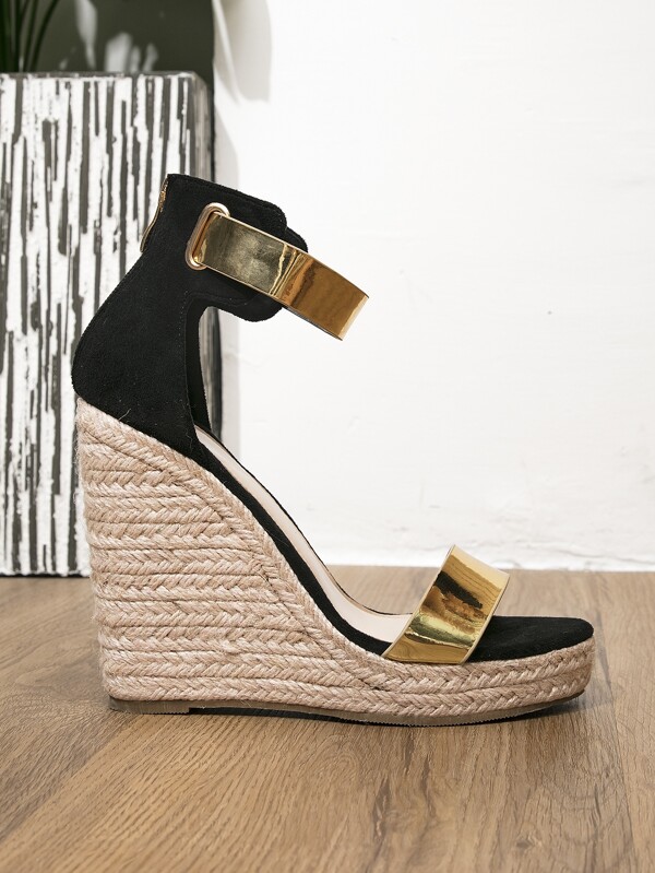 Women Metallic Ankle Strap Sandals, Vacation Gold Wedge Sandals | SHEIN USA