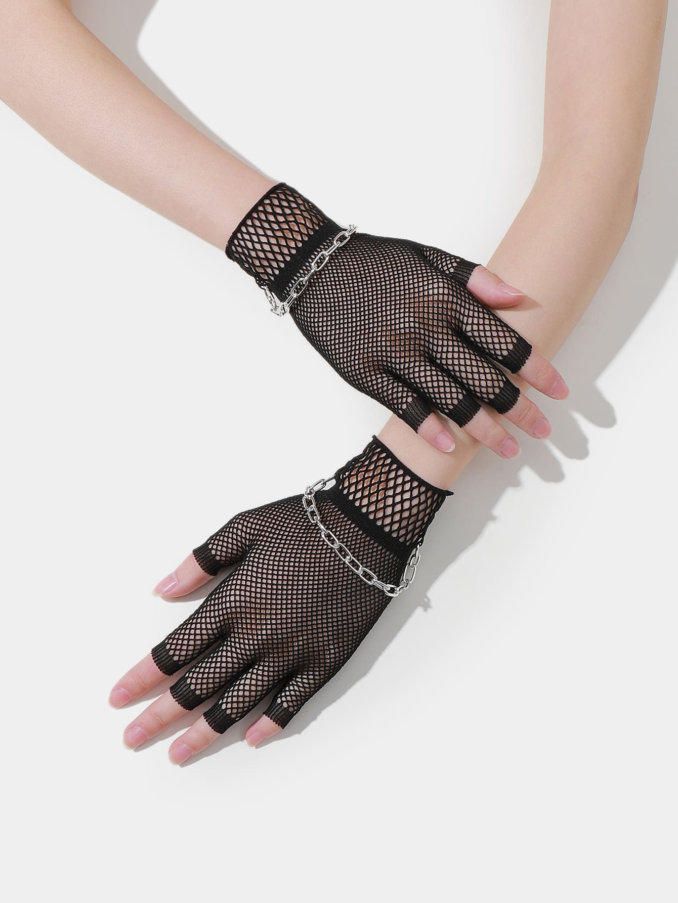 Chain Decor Fishnet Fingerless Gloves | SHEIN USA