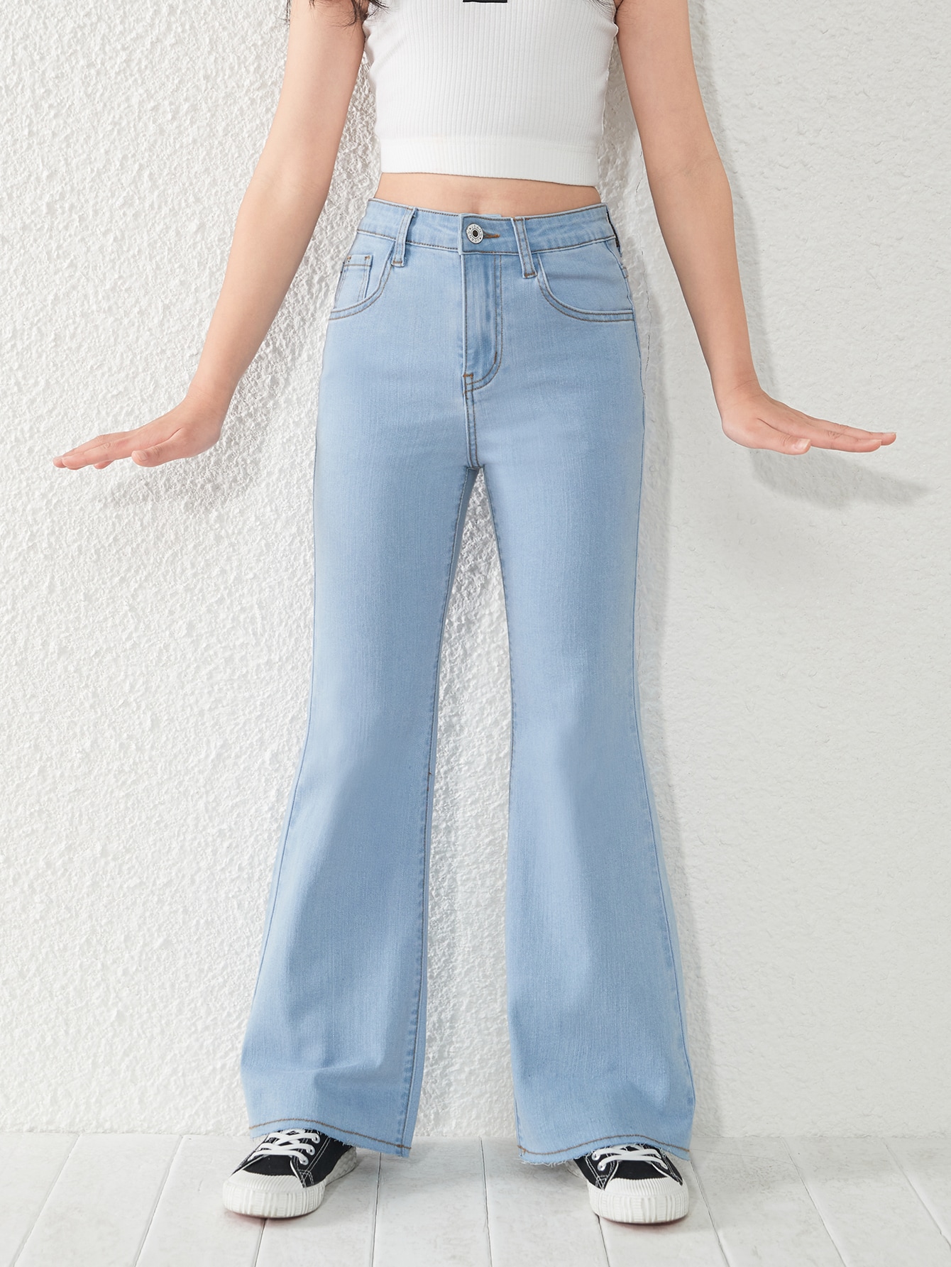 Tween Girl Solid Flare Leg Jeans | SHEIN UK
