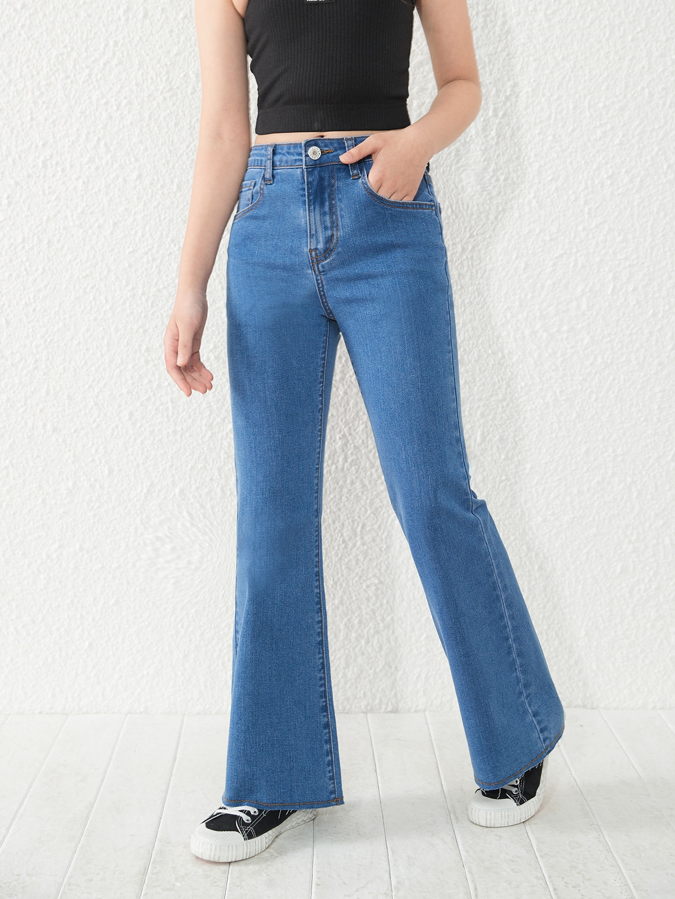 Tween Girl Solid Flare Leg Jeans | SHEIN UK