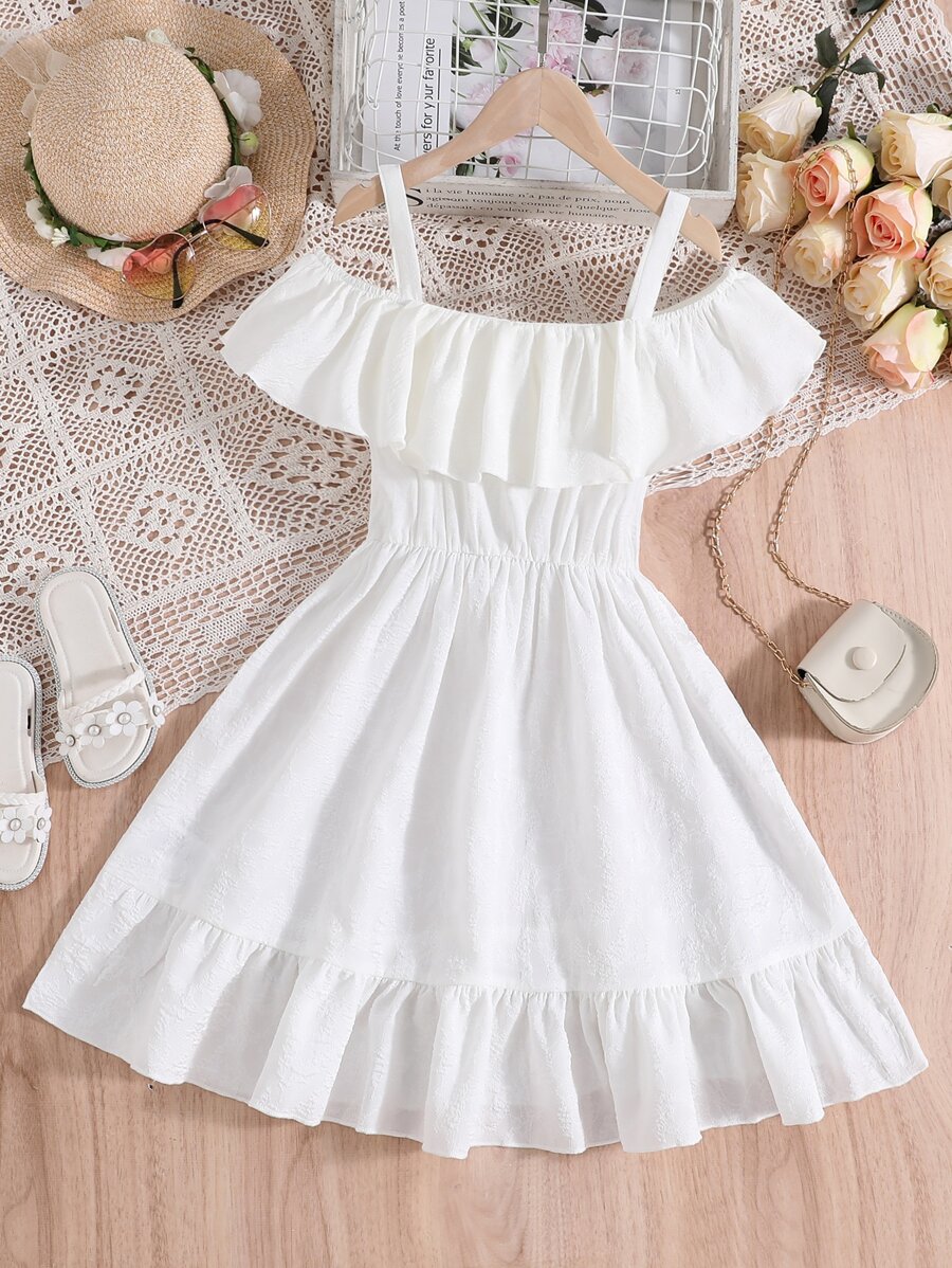 SHEIN Tween Girl Cold Shoulder Ruffle Hem Dress | SHEIN USA