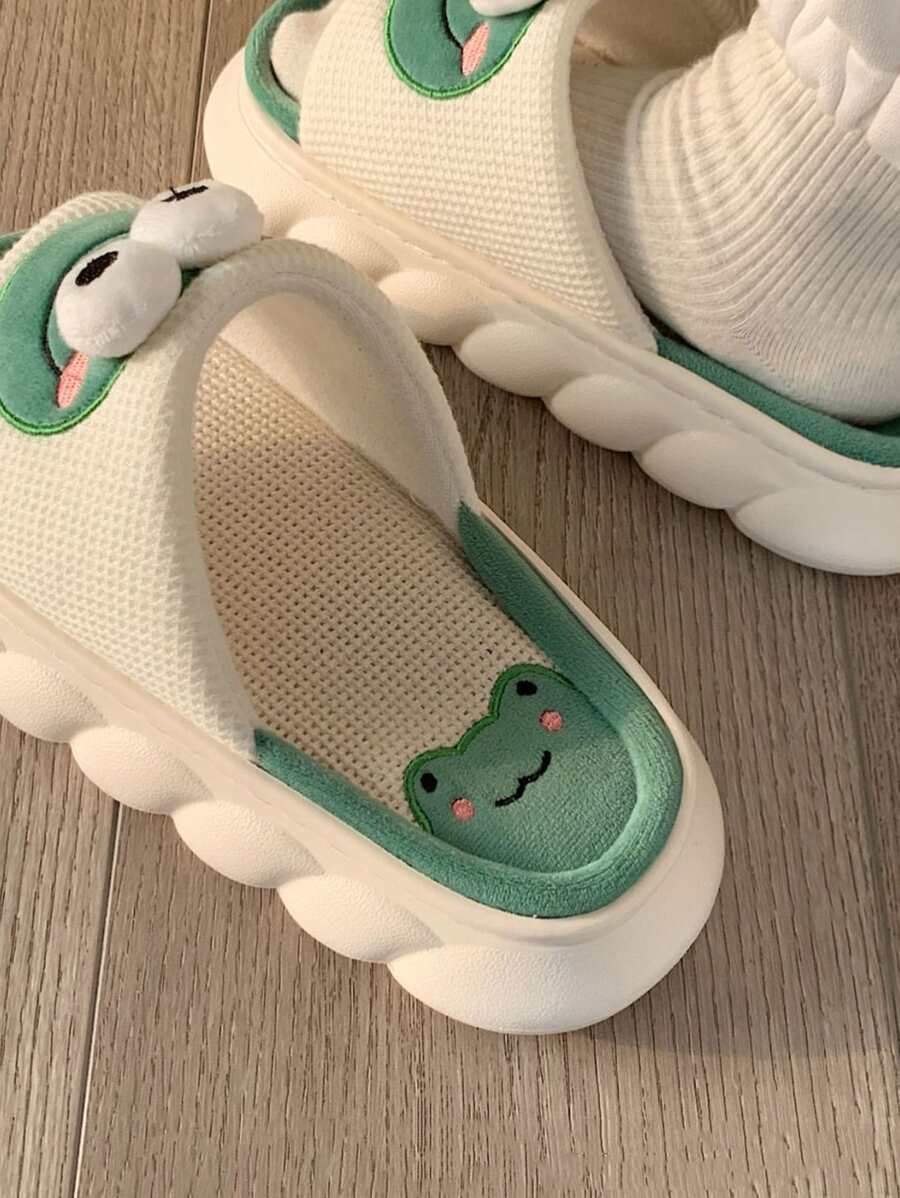 Preppy Women Multi-color Cartoon Frog Design Home Slippers, Preppy ...
