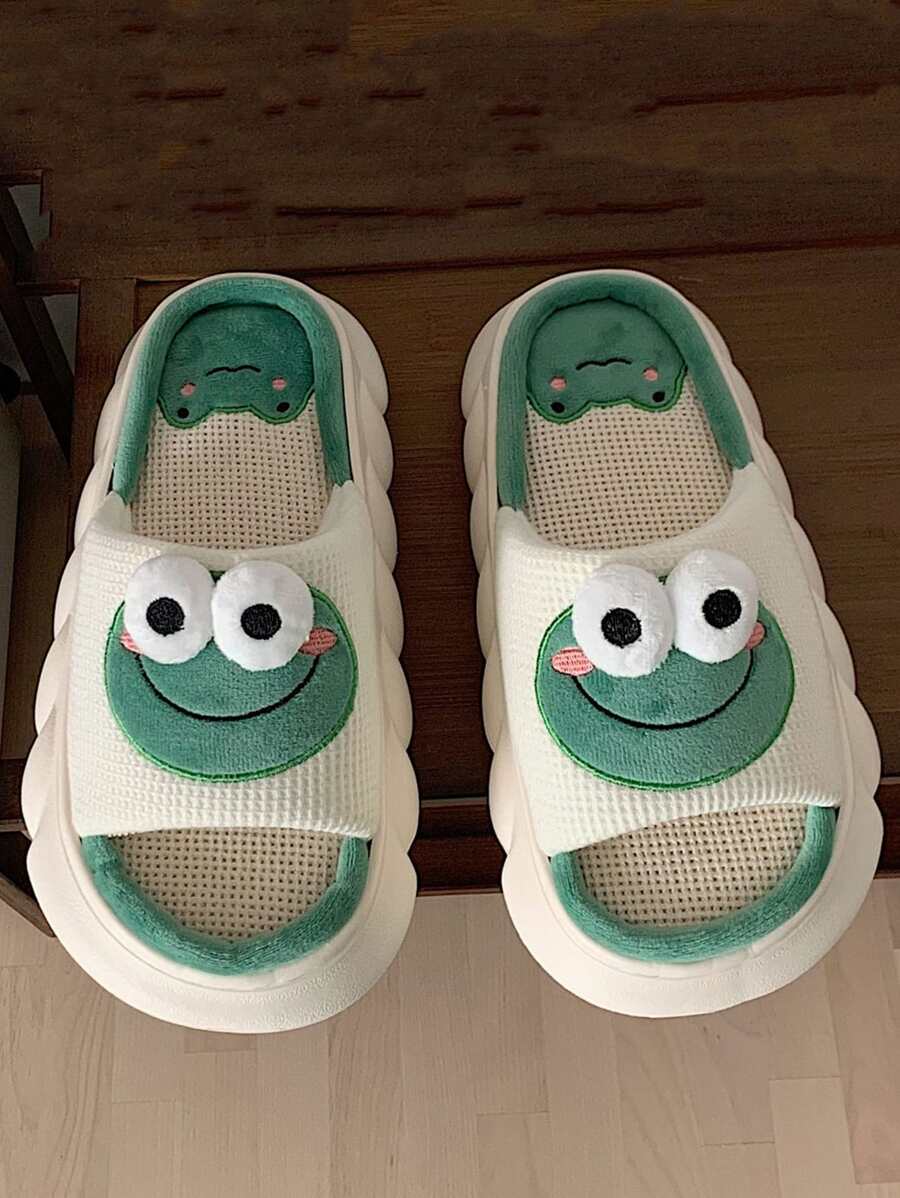 Preppy Women Multi-color Cartoon Frog Design Home Slippers, Preppy ...