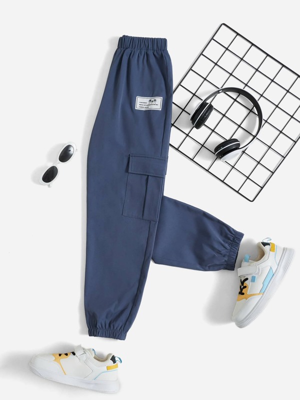 SHEIN Kids EVRYDAY Garçon Pantalon cargo à applique lettre poche à ...
