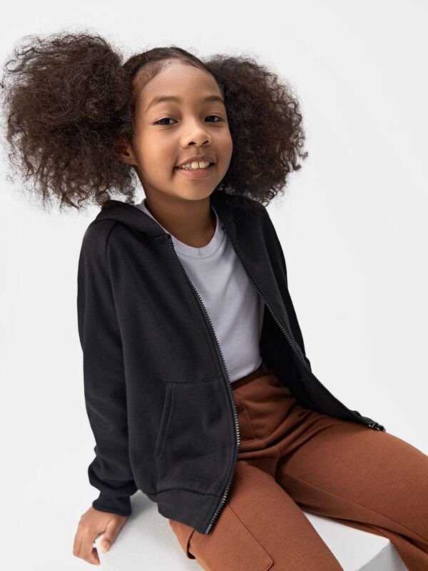 SHEIN Kids EVRYDAY Girls Zip Up Slant Pocket Thermal Hoodie | SHEIN UK